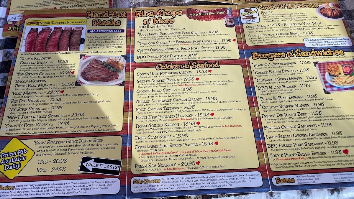 Menu at Cody's Original Roadhouse - Brownwood BBQ, The Villages ...