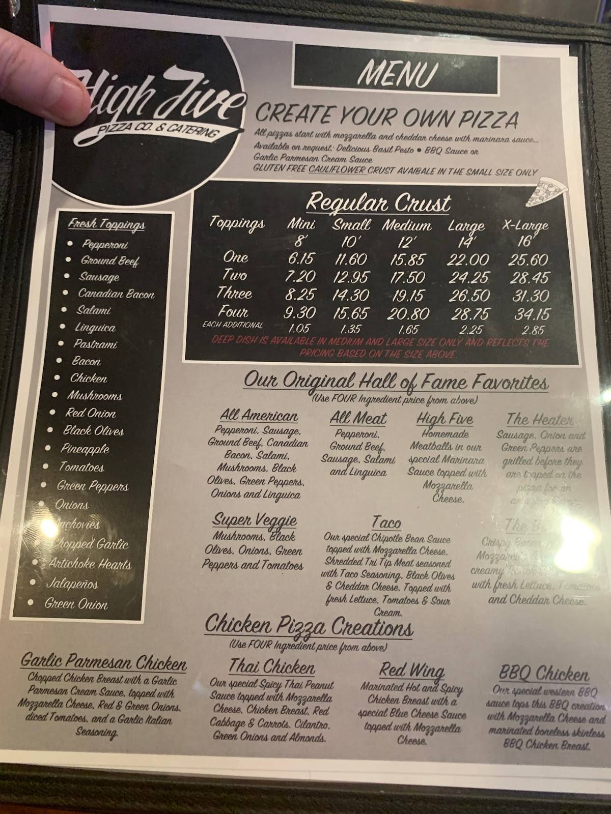 Menu at High Five Pizza BBQ, San Jose, 171 Branham Ln