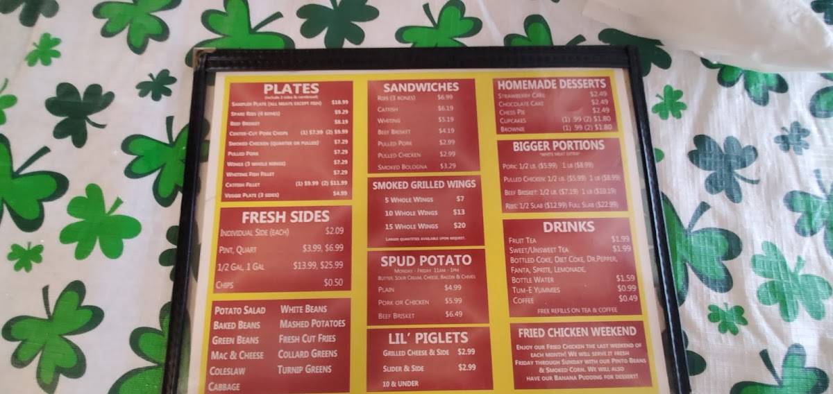 Menu at Kinfolks BBQ, Smyrna