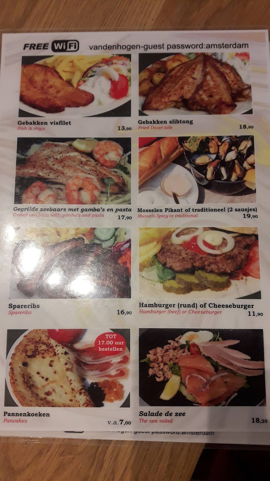 Menu at Restaurant-café Van den Hogen, Volendam, Haven 106