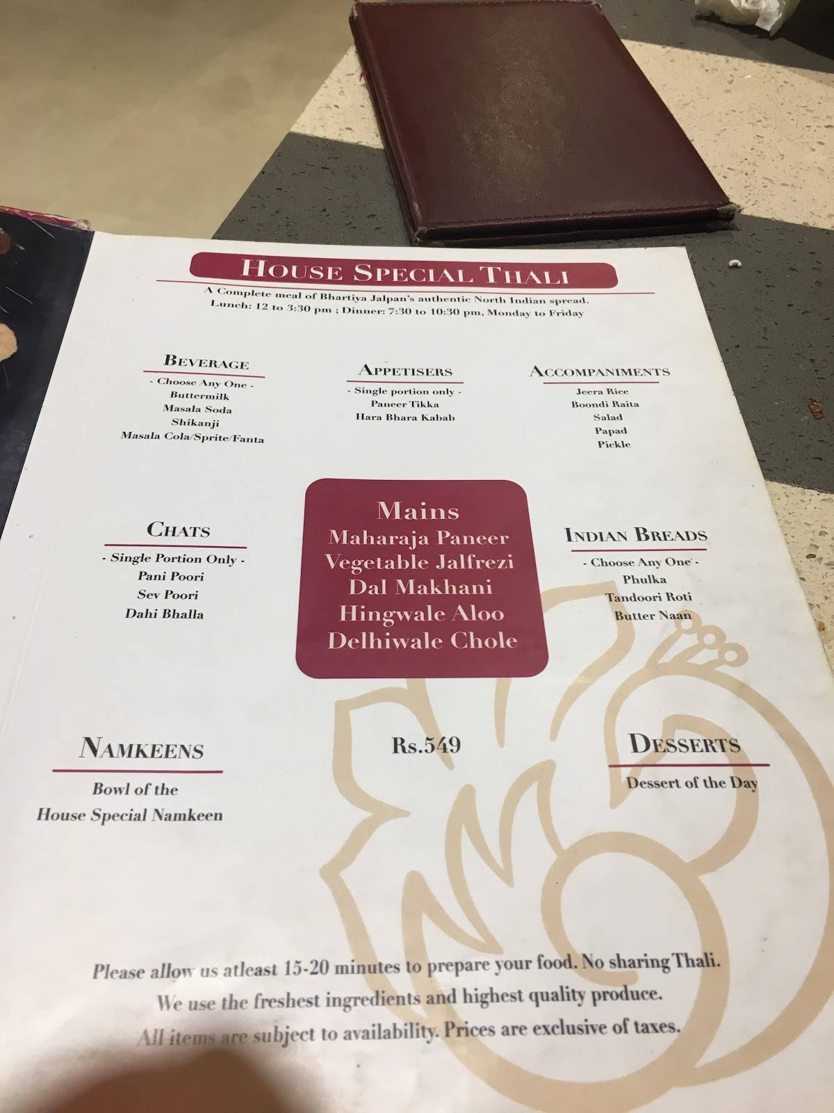 Menu at BHARTIYA JALPAN, Bengaluru, 2631, 27th Main Rd