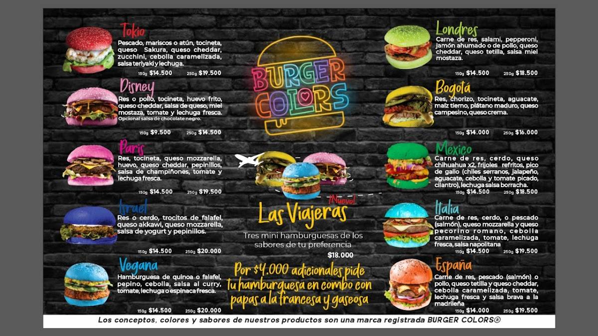 Menu at BURGER COLORS restaurant, Bogotá