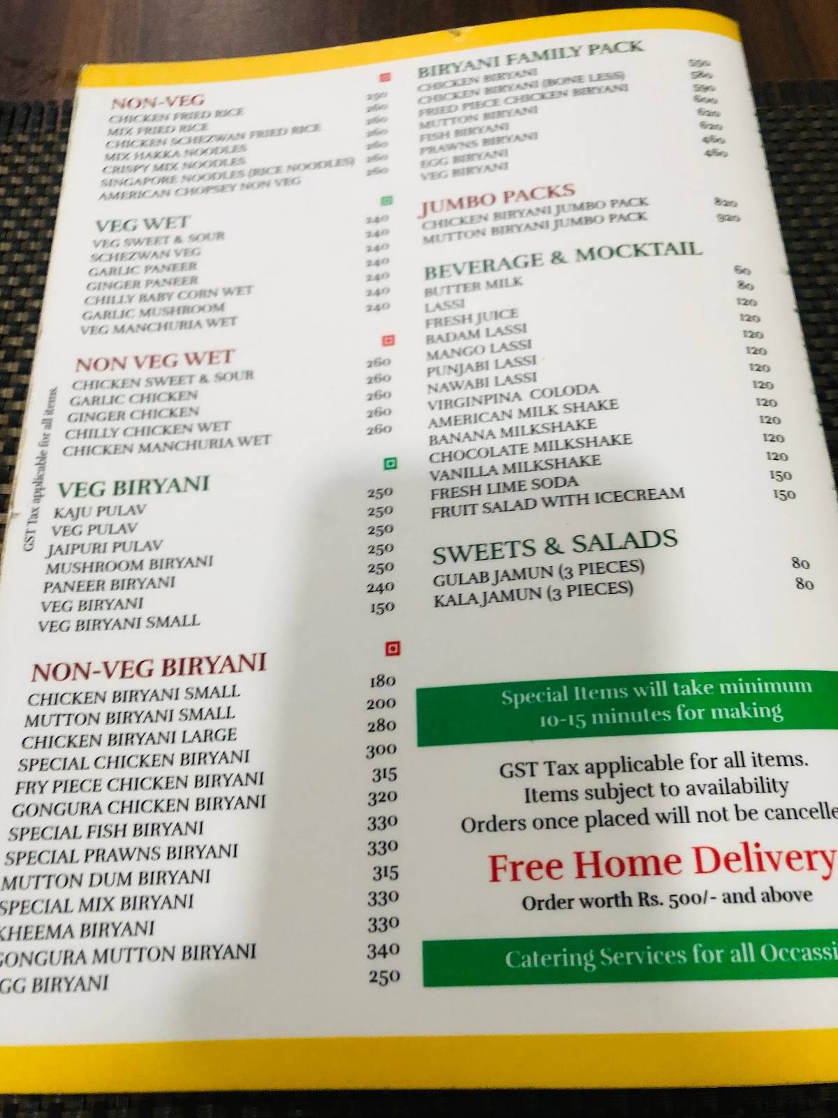 Menu at Bahar Biryani Cafe Ameerpet, Hyderabad