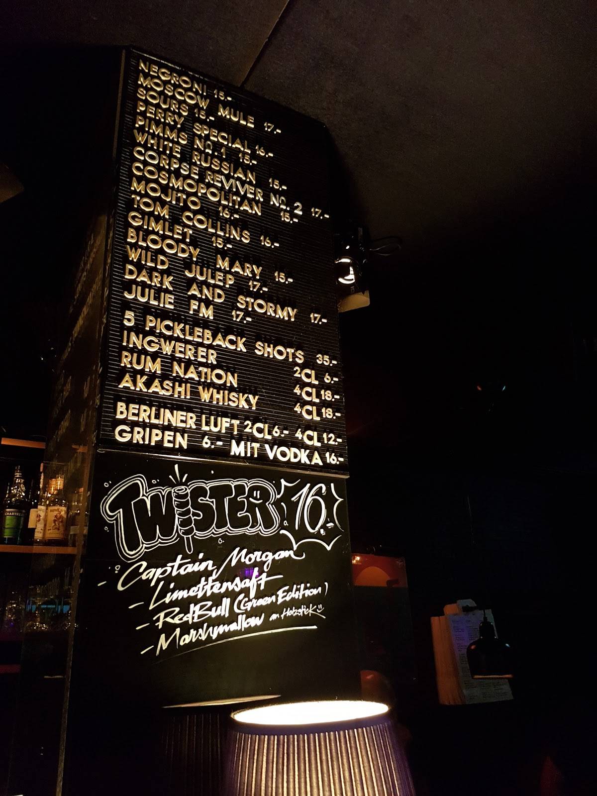 Menu da Bar 3000, Zurigo