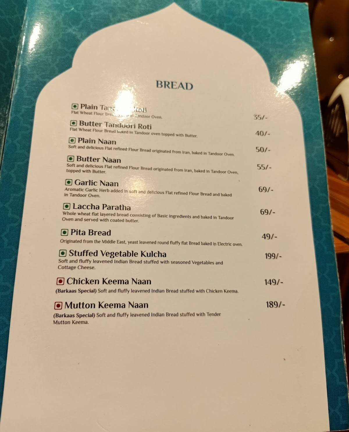 Menu at Barkaas Arabic Restaurant, Kolkata