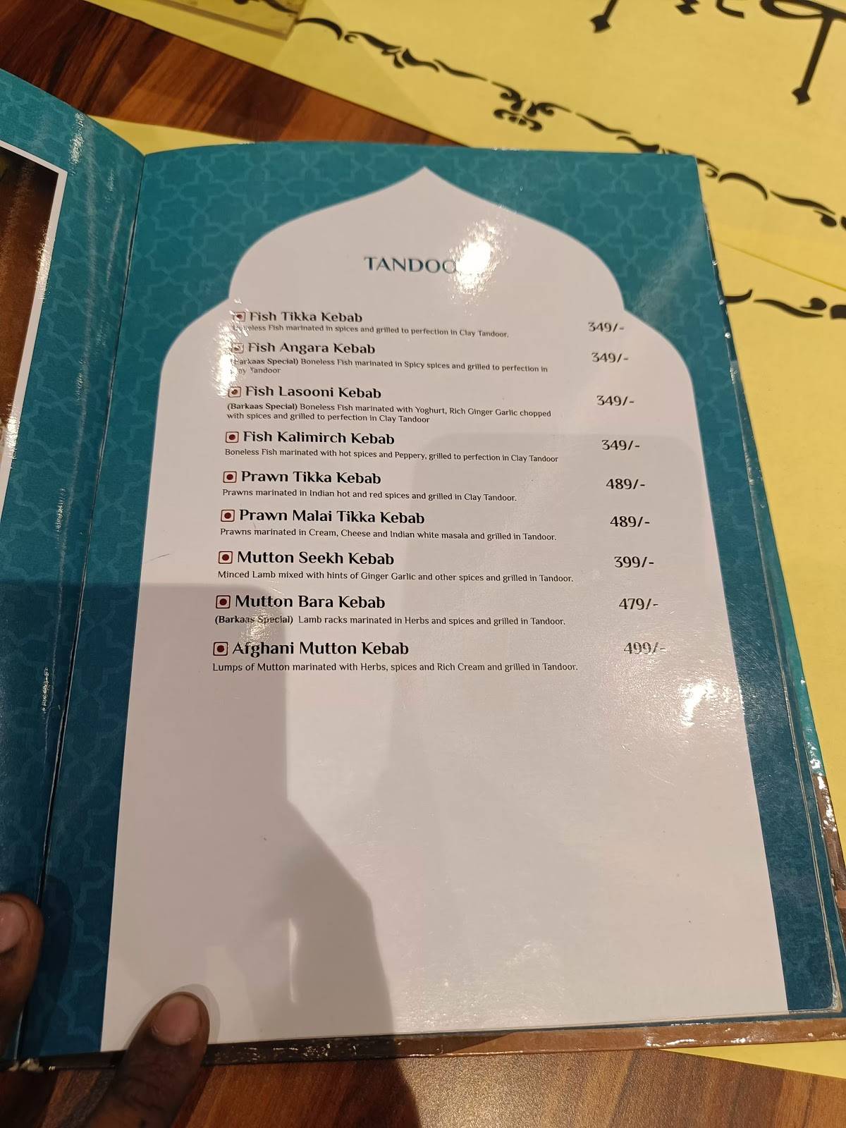 Menu at Barkaas Arabic Restaurant, Kolkata