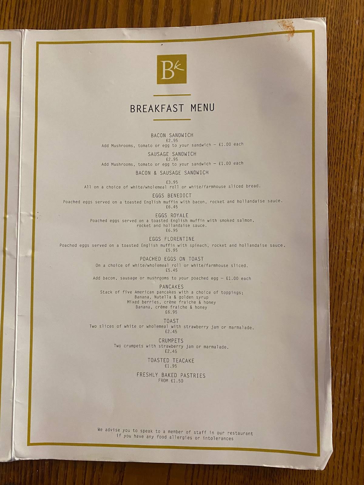 Menu at Bayside Kitchen restaurant, Filey