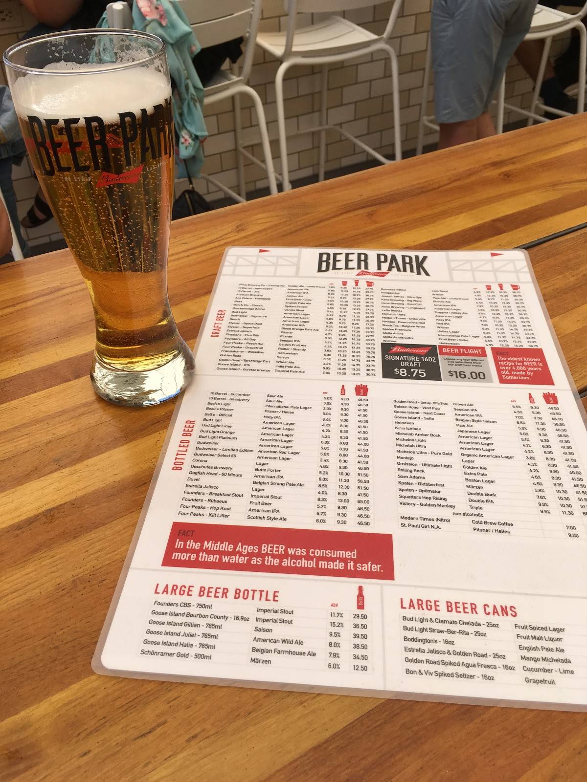 Menu at Beer Park pub & bar, Las Vegas, S Las Vegas Blvd