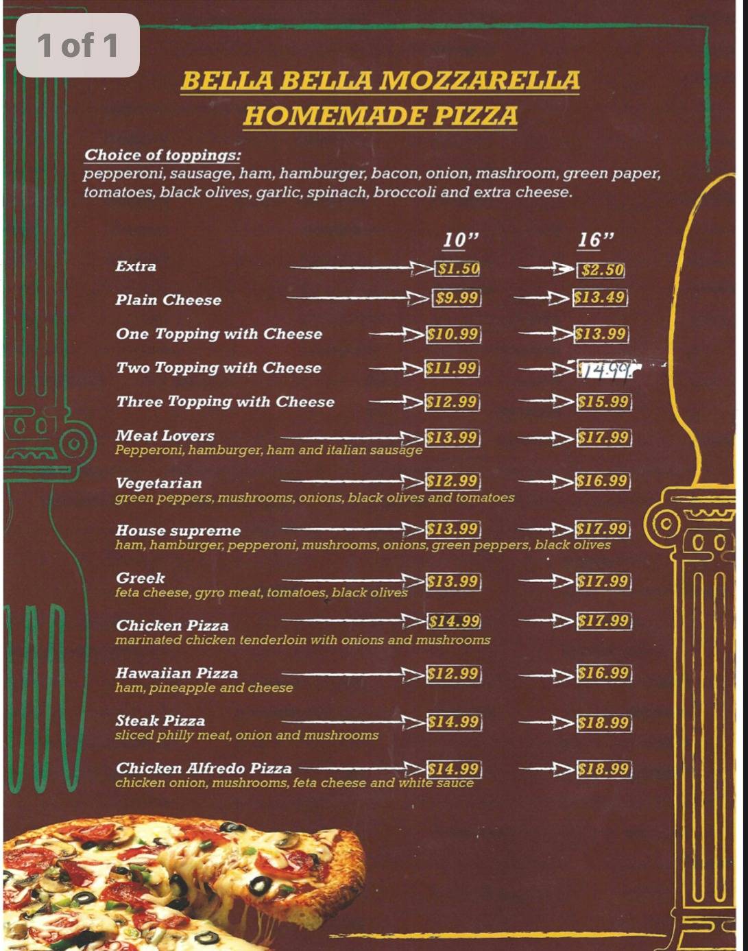 Menu at Bella Bella Mozzarella restaurant, Lavonia