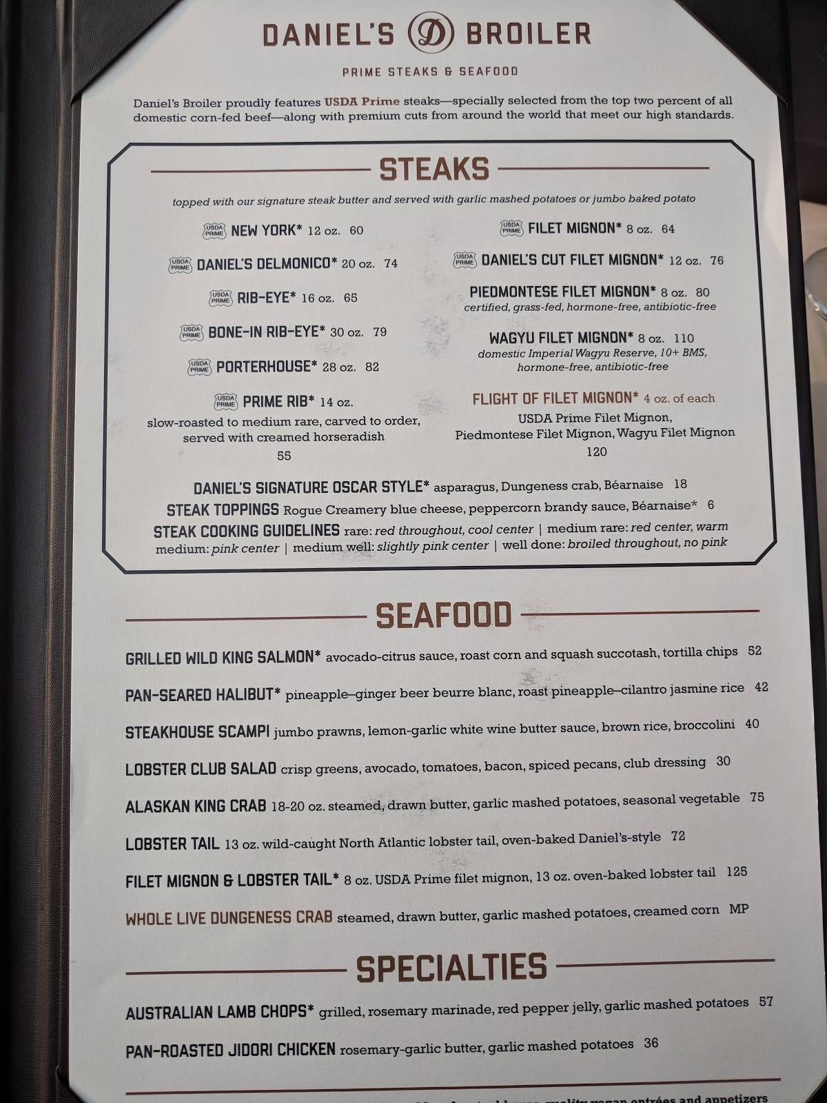 Menu at Daniel’s Broiler steakhouse, Bellevue, NE 8th St Unit BP2101