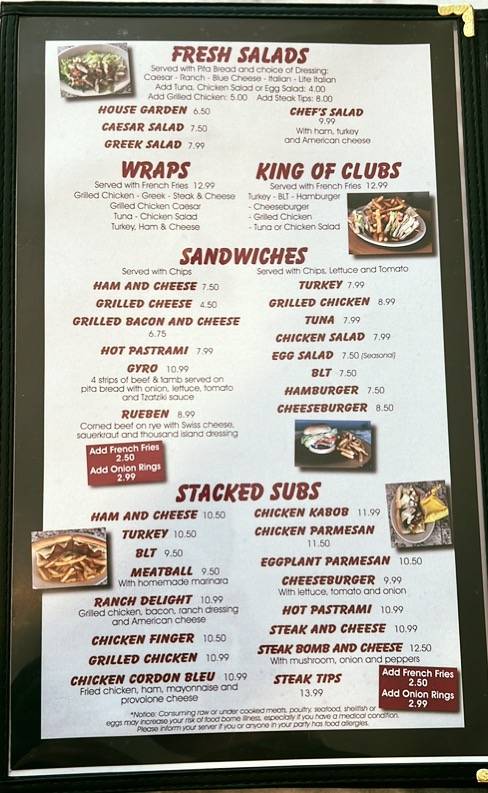 Menu at Belly Buster Diner restaurant, Billerica