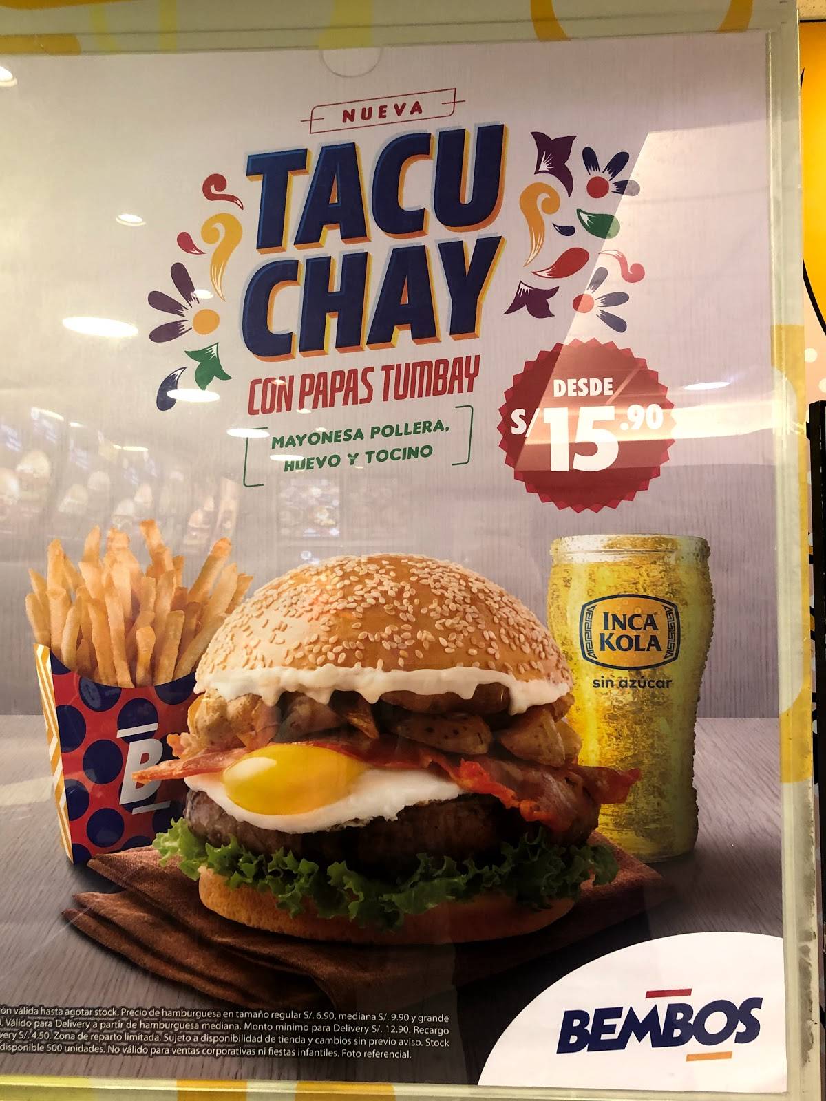 Carta del restaurante Bembos, San Isidro, Av. Dos del Mayo N° 1599