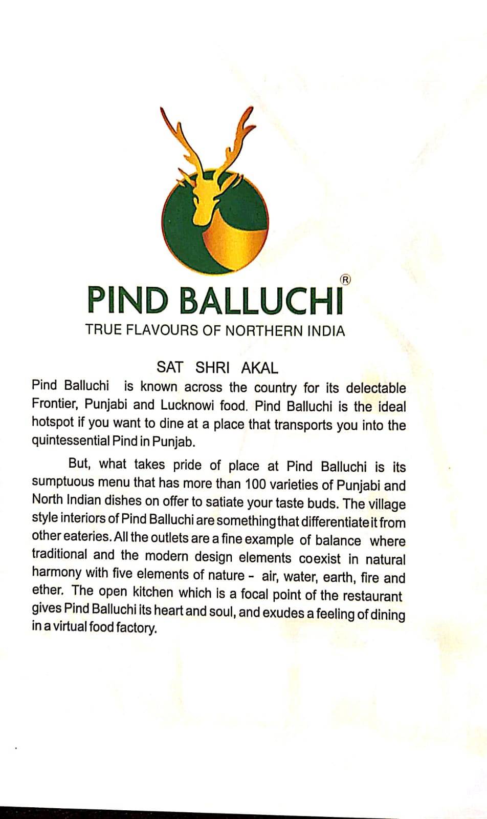 Menu at Pind Balluchi Mantri Square Mall Malleshwaram Bangalore, Bengaluru