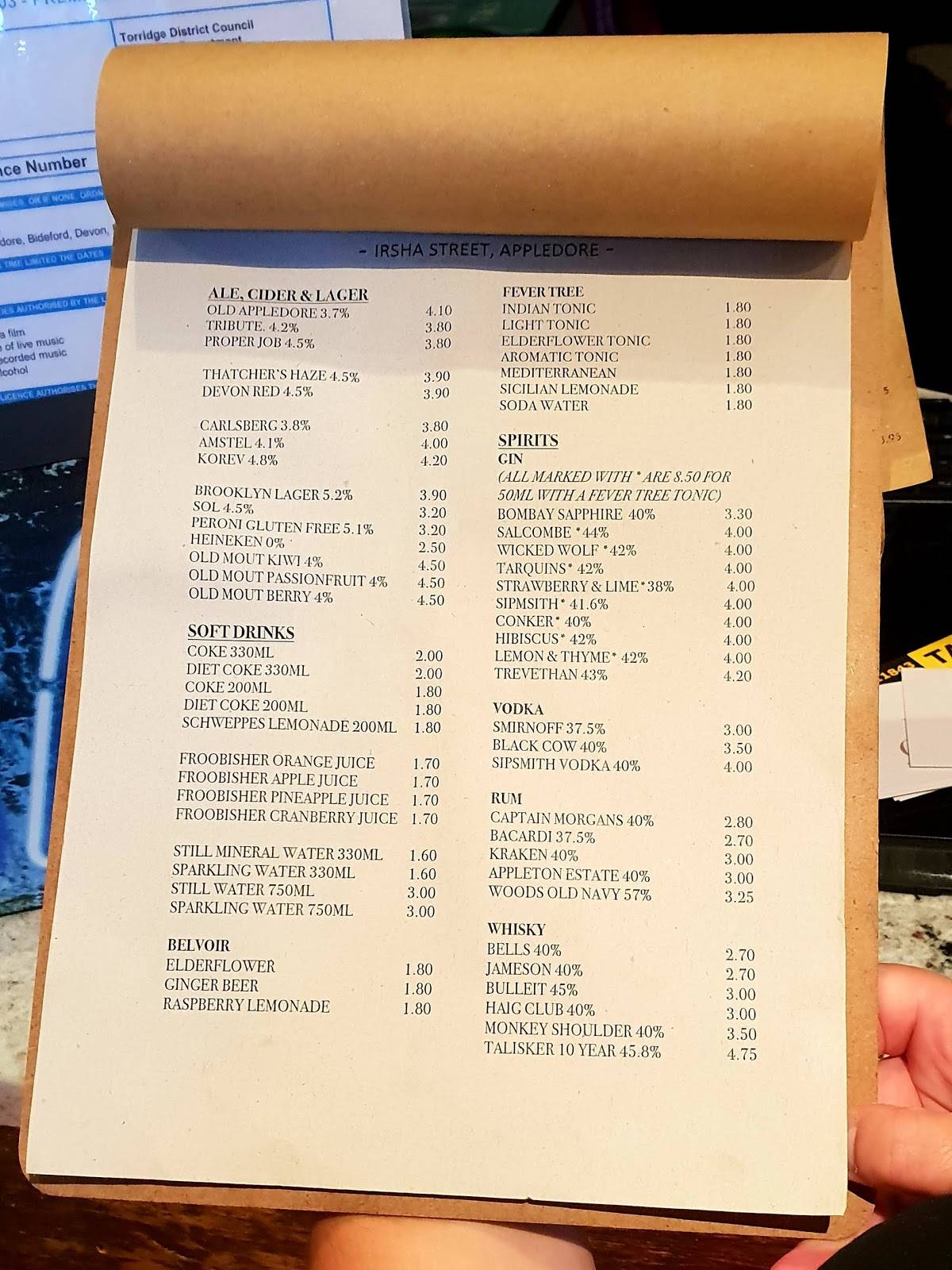 Menu at The Royal George pub & bar, Appledore, Irsha St