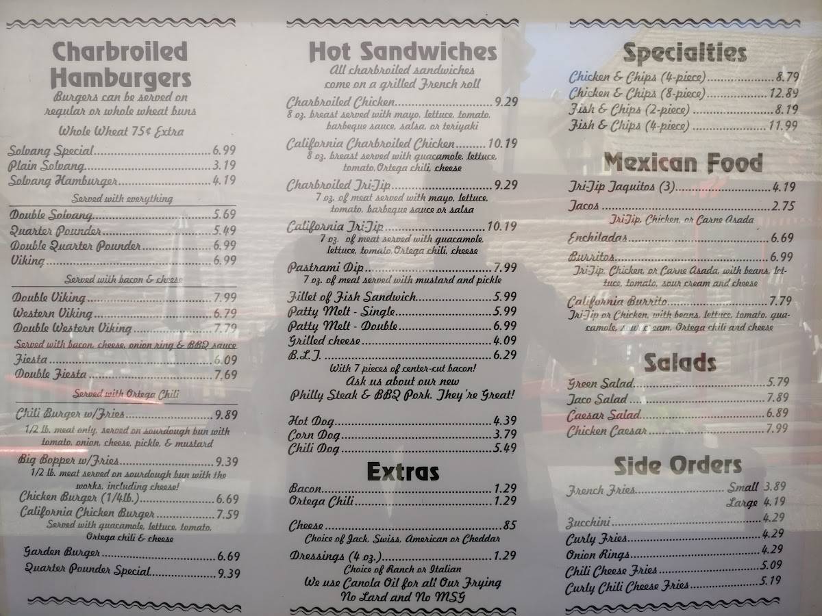 Menu at Big Bopper Drive-in restaurant, Solvang