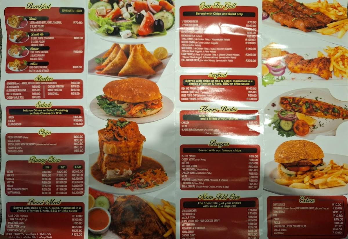 Menu at Billal Cuisine North Beach Branch restaurant, Durban