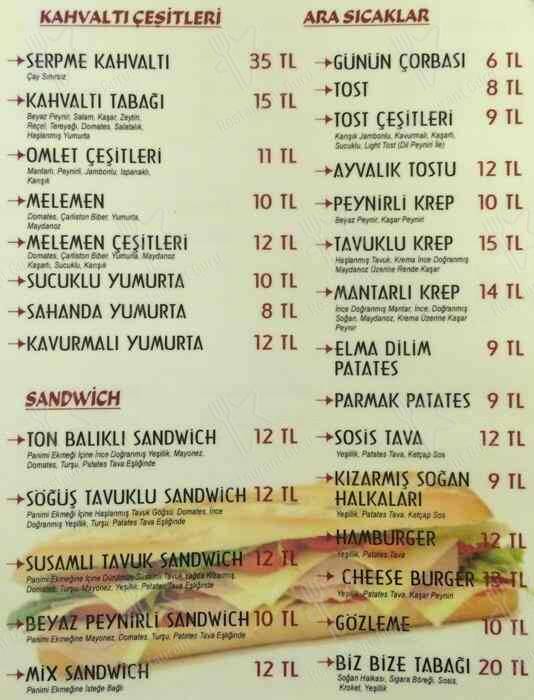 Menu at Biz Bize Cafe & Restaurant, Istanbul, Fevzi Çakmak Mahallesi ...