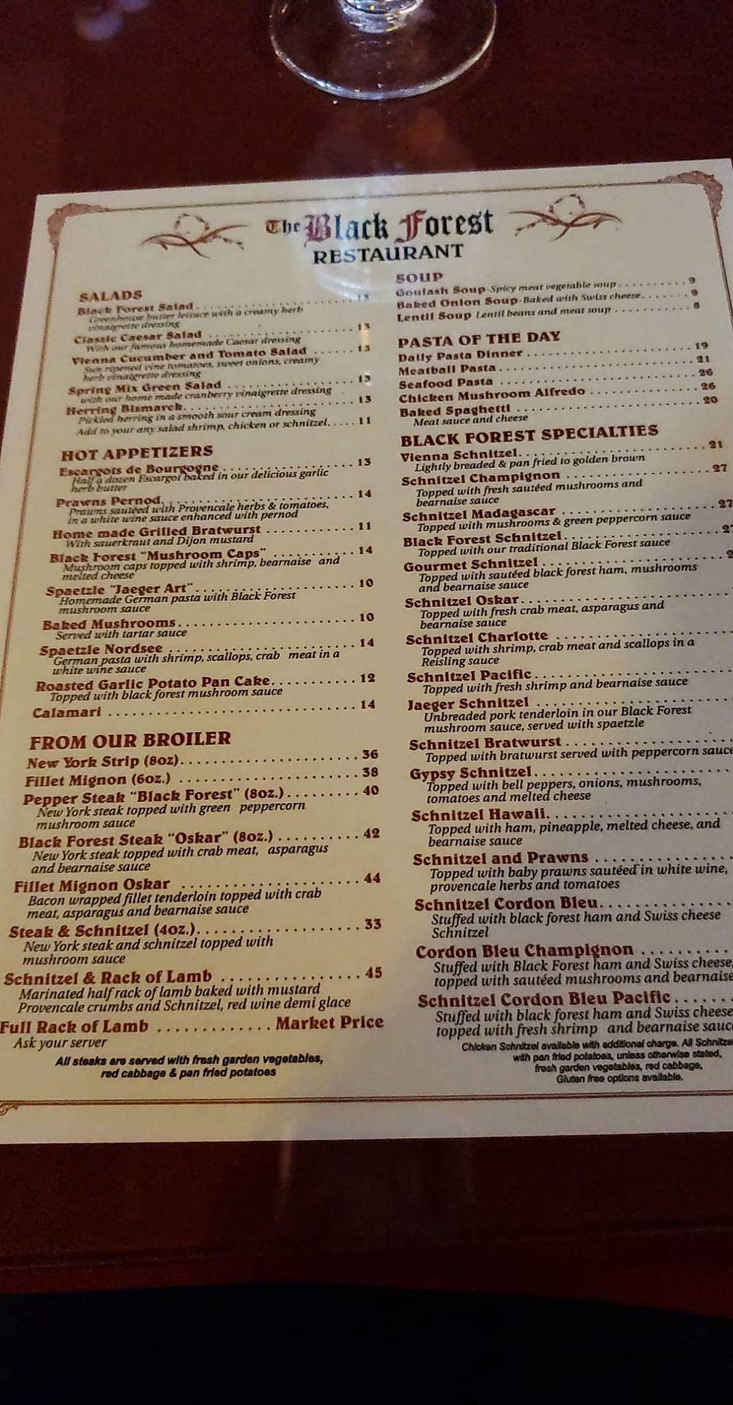 Menu at Black Forest Steak & Schnitzel House restaurant, Harrison Hot ...
