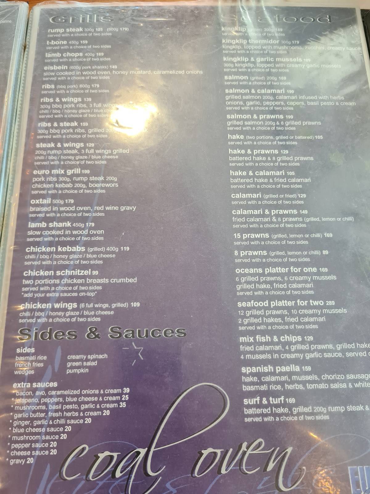Menu at Euro Caffé cafe, Bloemfontein, U32 Mimosa Mall