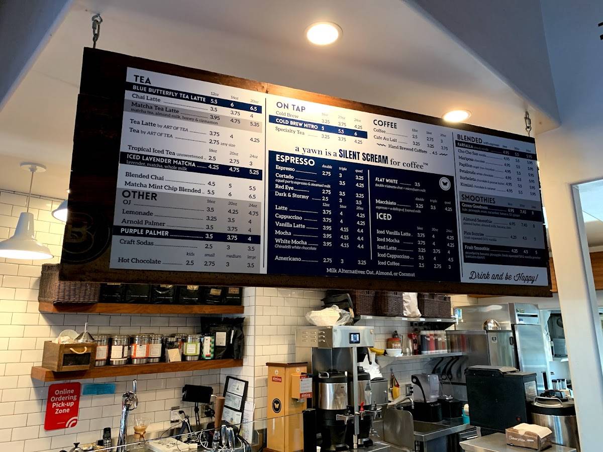 Menu at Blue Butterfly Coffee cafe, El Segundo