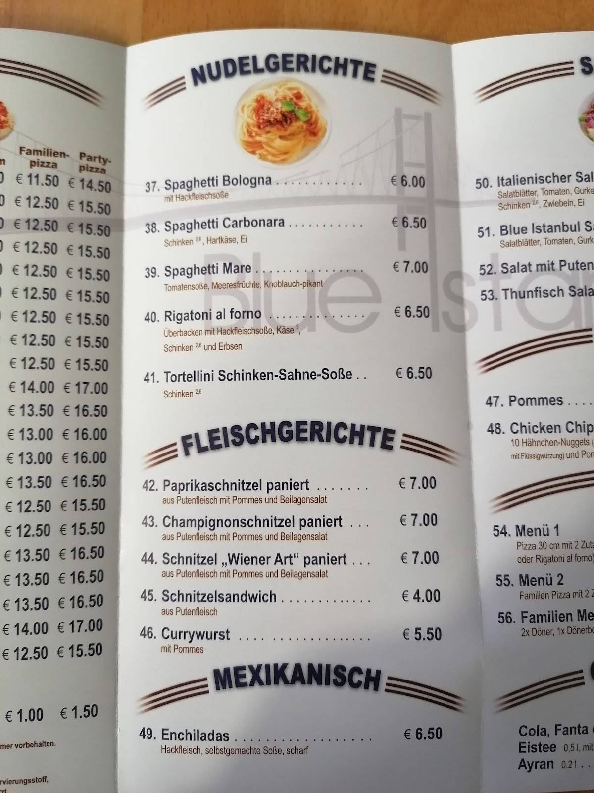 Speisekarte von Blue Istanbul restaurant, Heilsbronn
