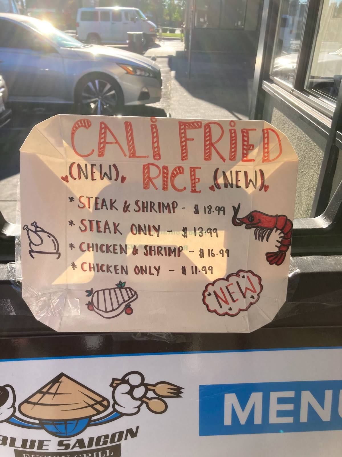 Menu at Blue Saigon restaurant, Pittsburg