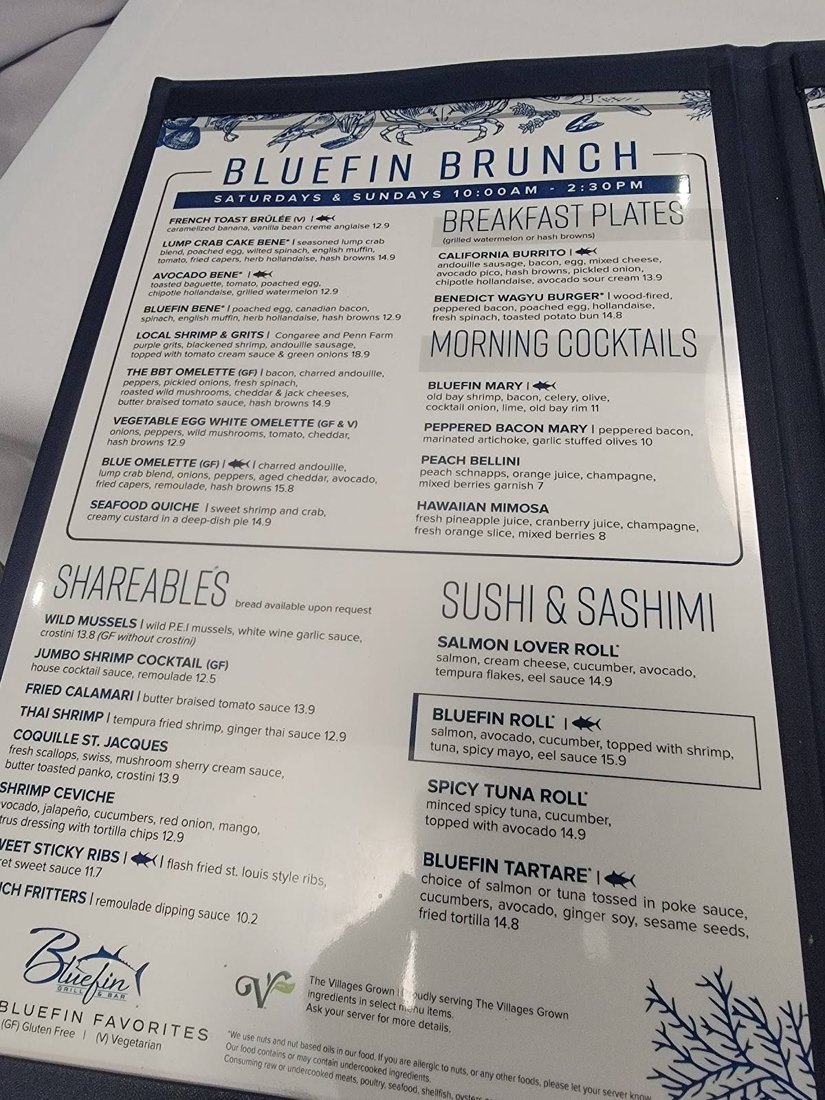 Menu at Bluefin Grill & Bar, The Villages