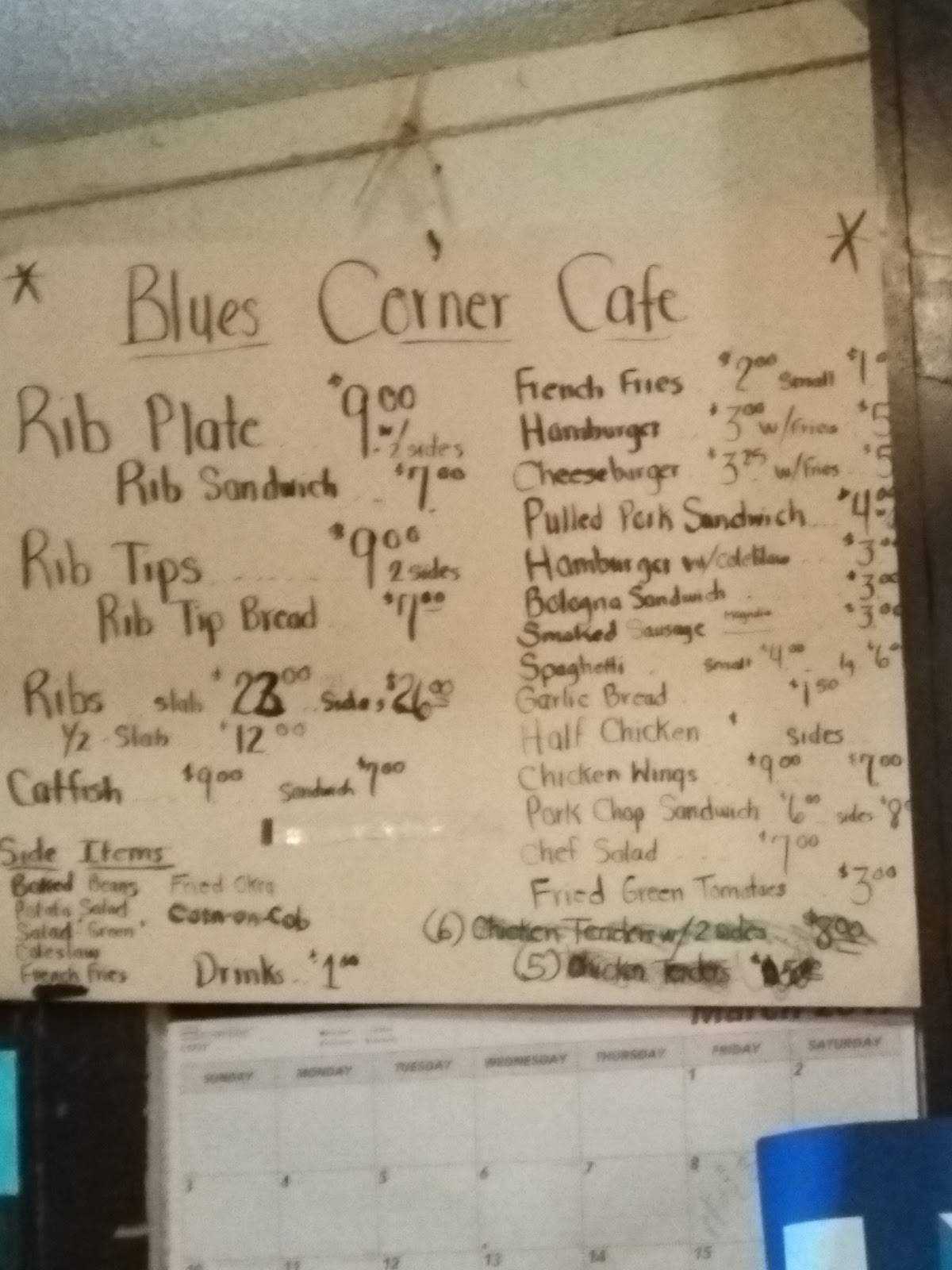 Menu at Blues Corner Cafe, Indianola