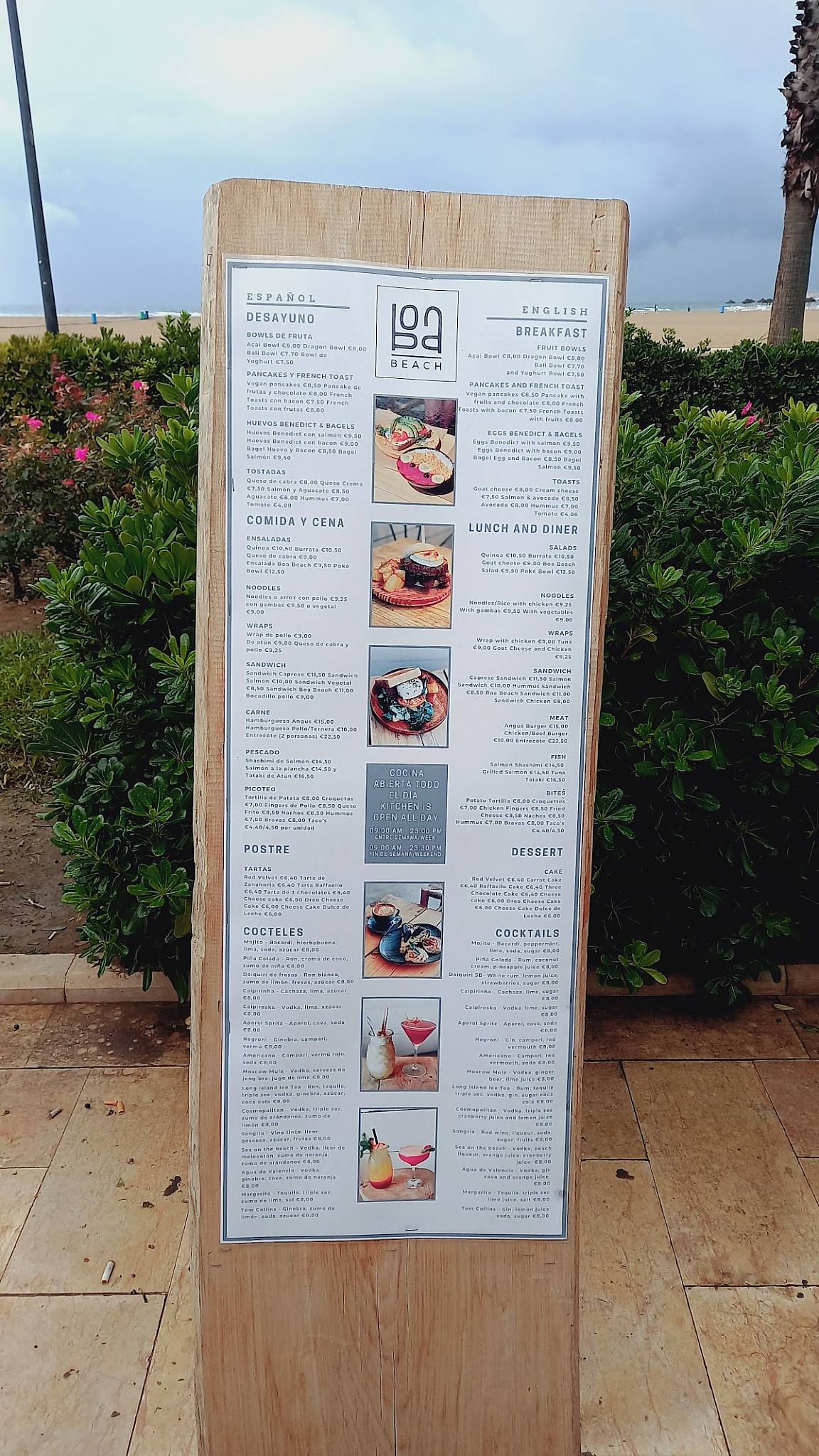 Menu at Boa Beach restaurant, Valencia
