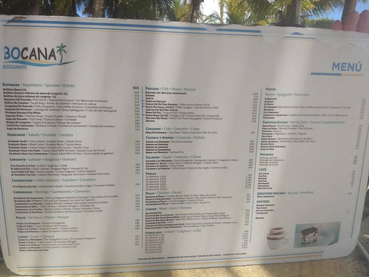 Menu at Bocana Beach & Club, Boca Chica