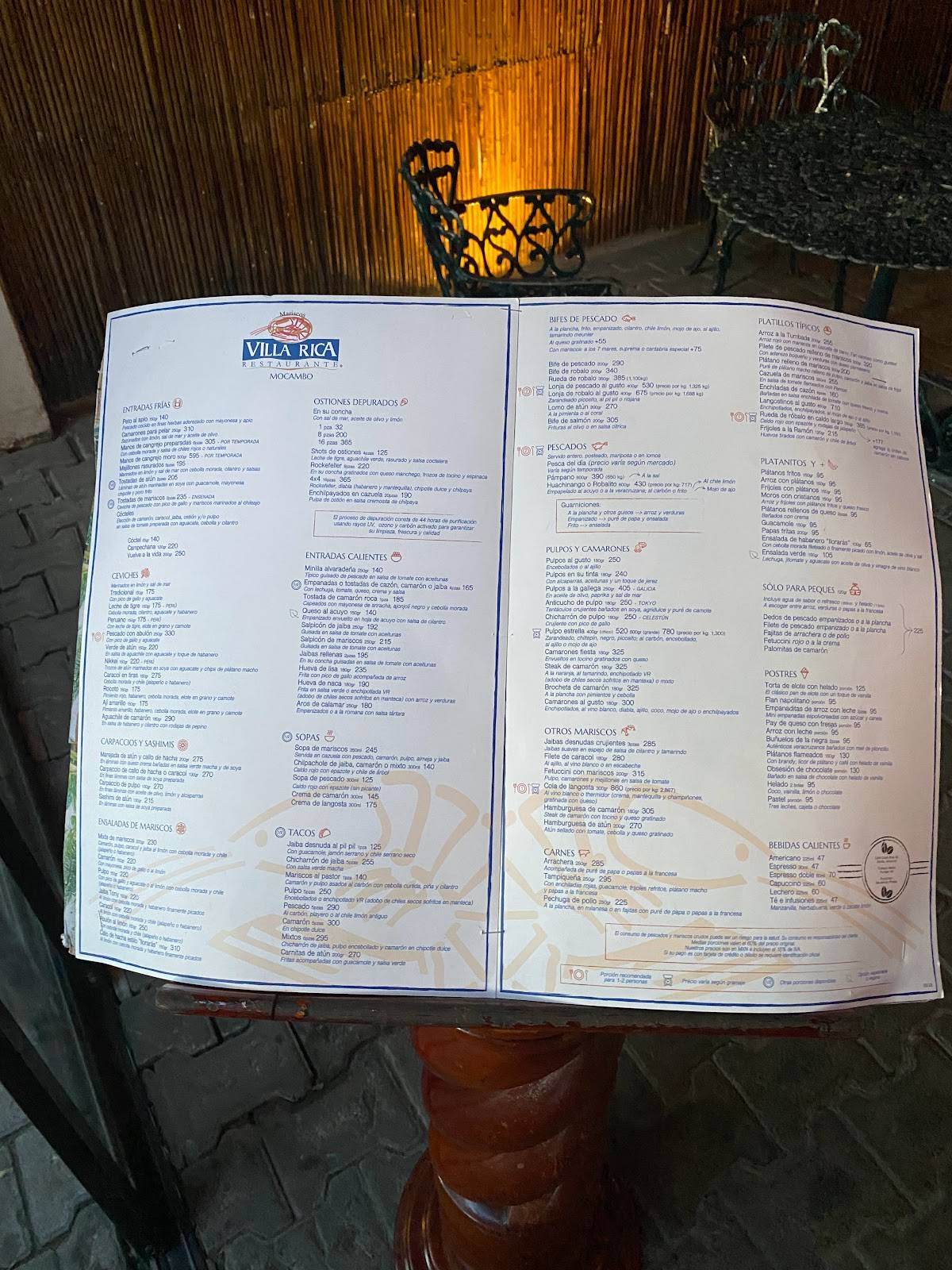 Carta del restaurante Mariscos Villa Rica Mocambo, Boca del Río, C ...
