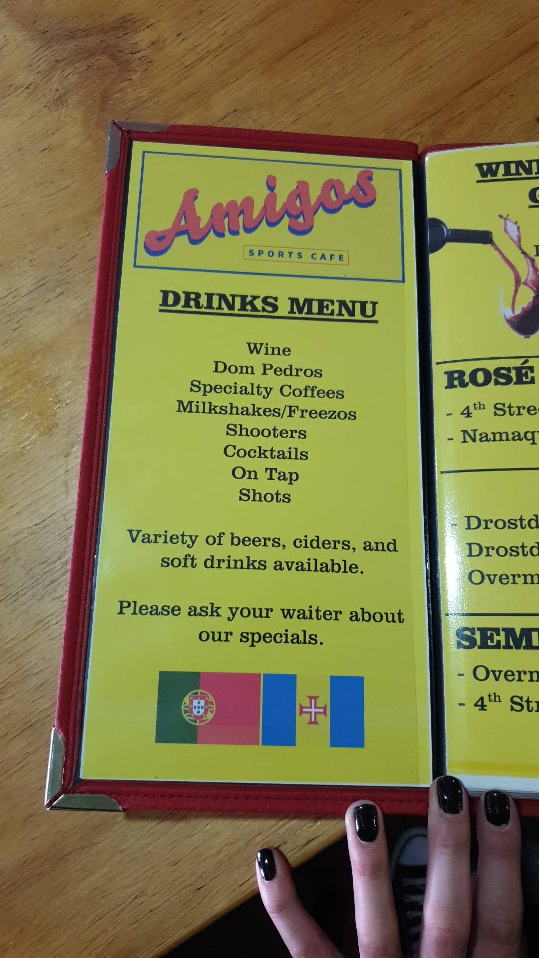 Menu at Amigos restaurant, Boksburg, Elizabeth Rd