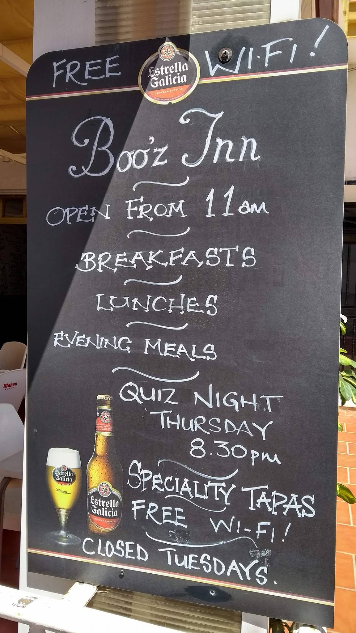 Menu at Friends of Boo'z Inn pub & bar, Benalmádena