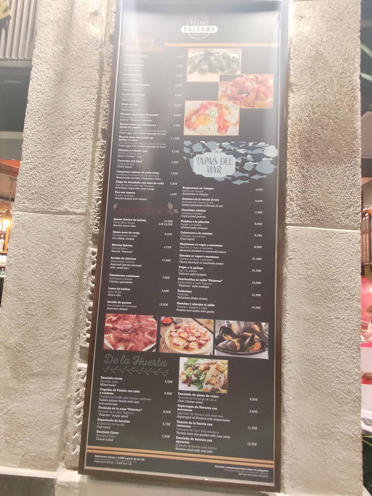 Menu at Bosc Palerm restaurant, Barcelona, C/ de València