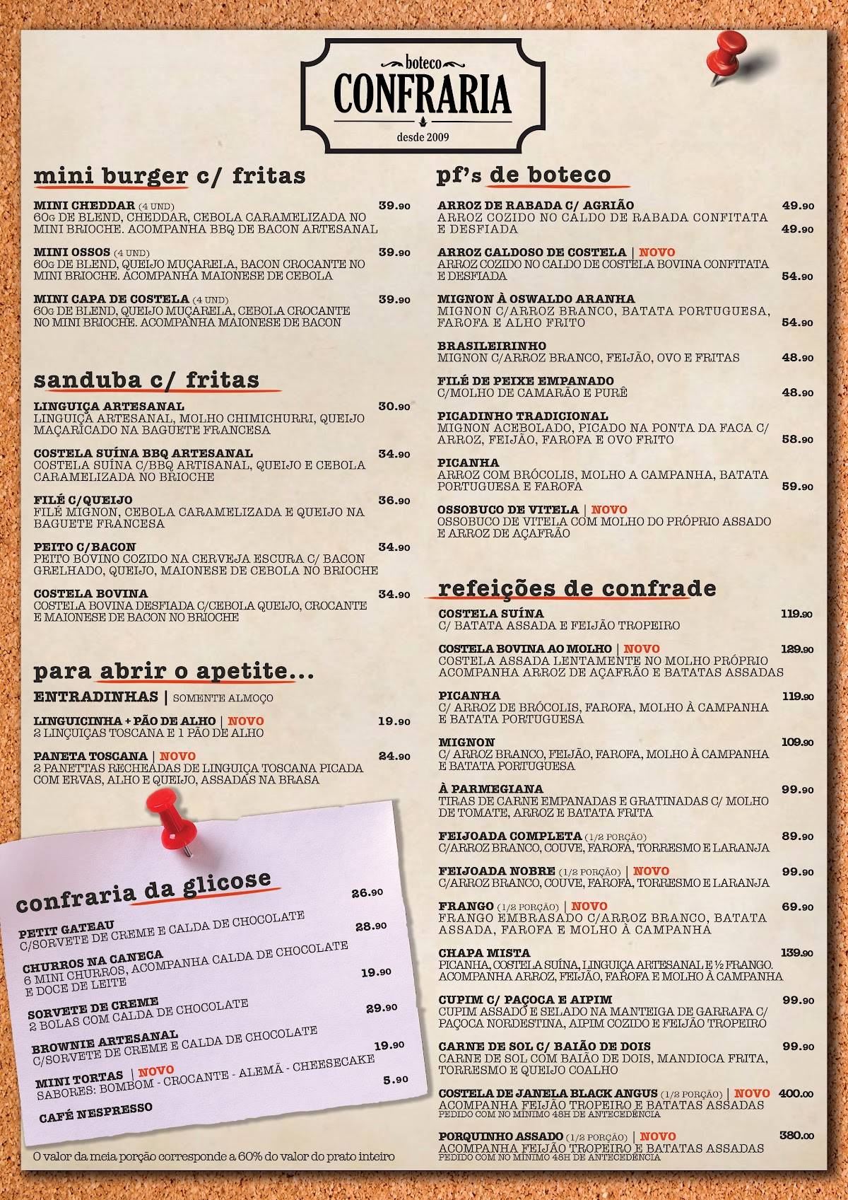 Menu at Boteco Confraria restaurant, Niterói