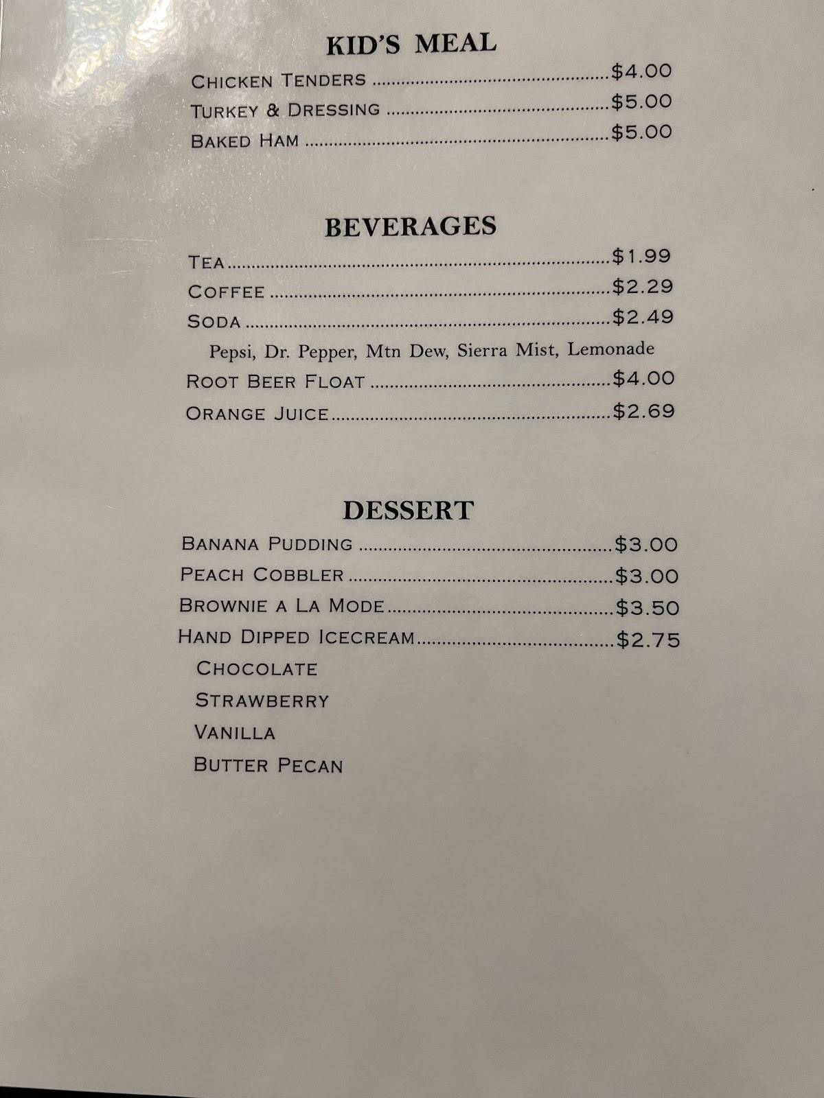 Menu at The Bowman House southern kitchen restaurant, Bowman