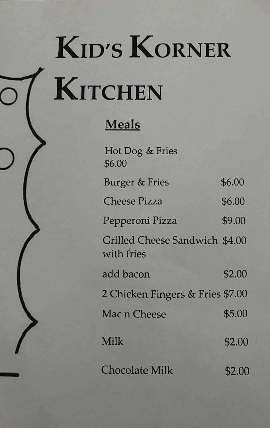 Menu at Bragg's Korner Kitchen restaurant, Bragg Creek