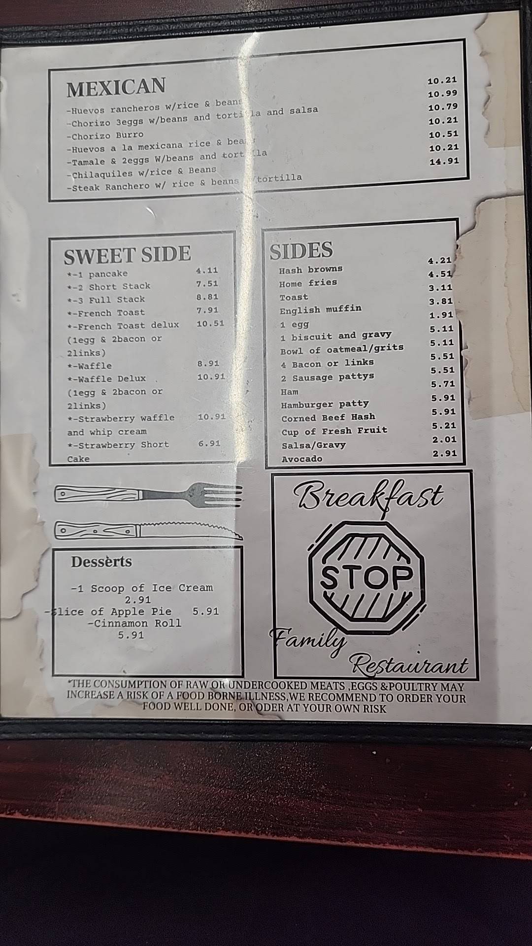 Menu at Breakfast Stop Family Restaurant, Tucson, E 22nd St
