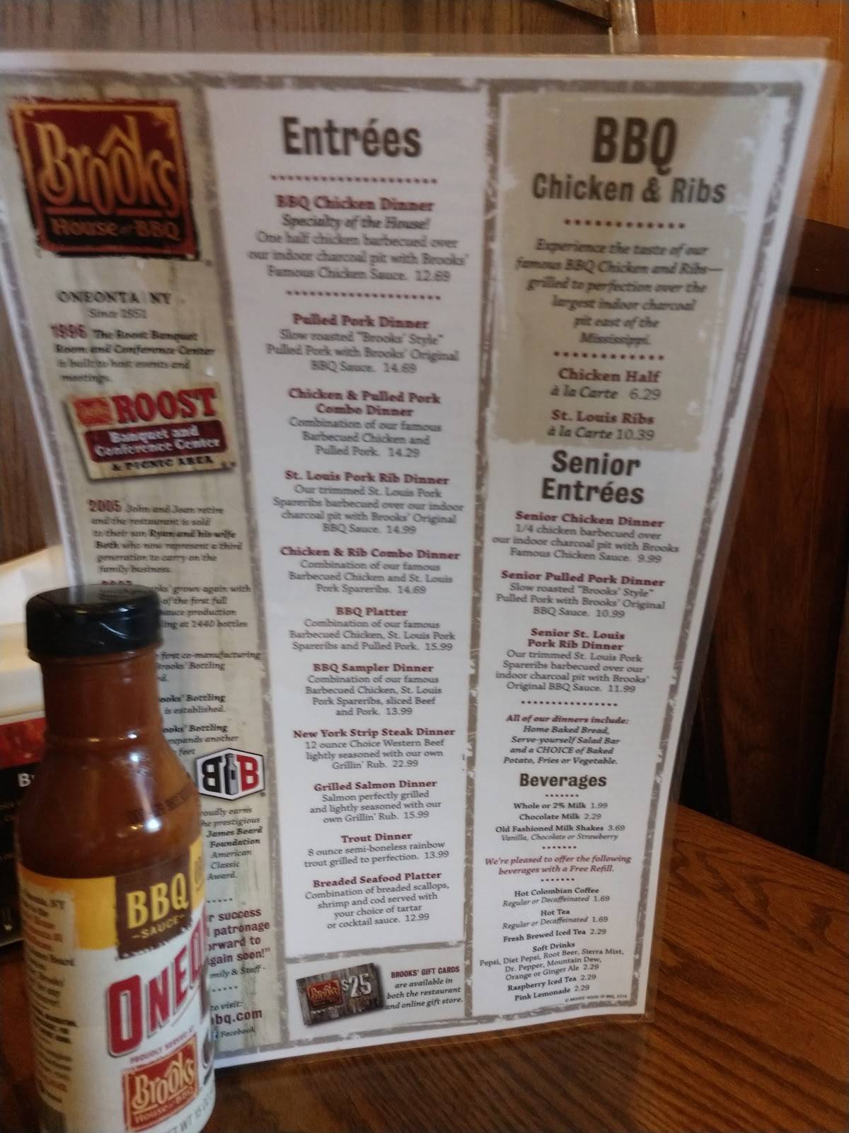 Menu at Brooks' House of Bar-B-Q, Oneonta