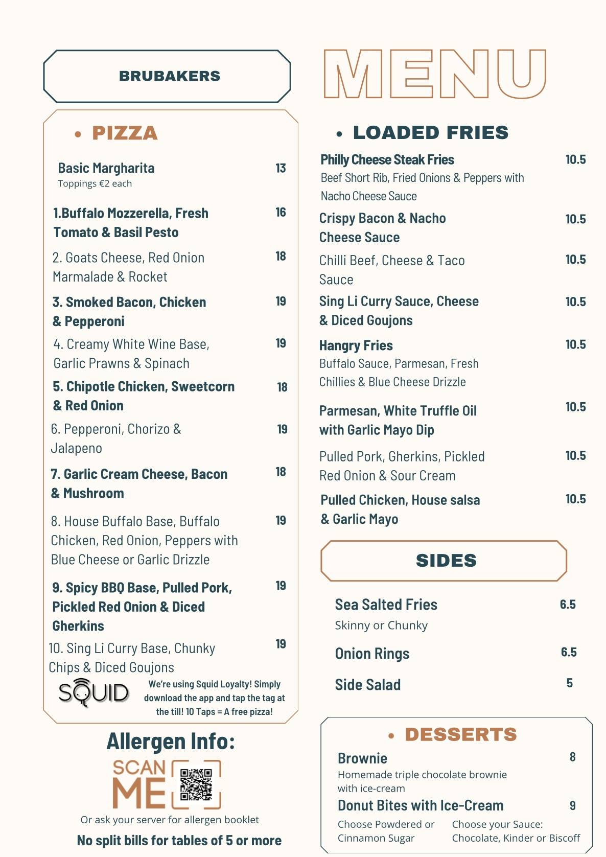 Menu at Brubakers pub & bar, Dundalk