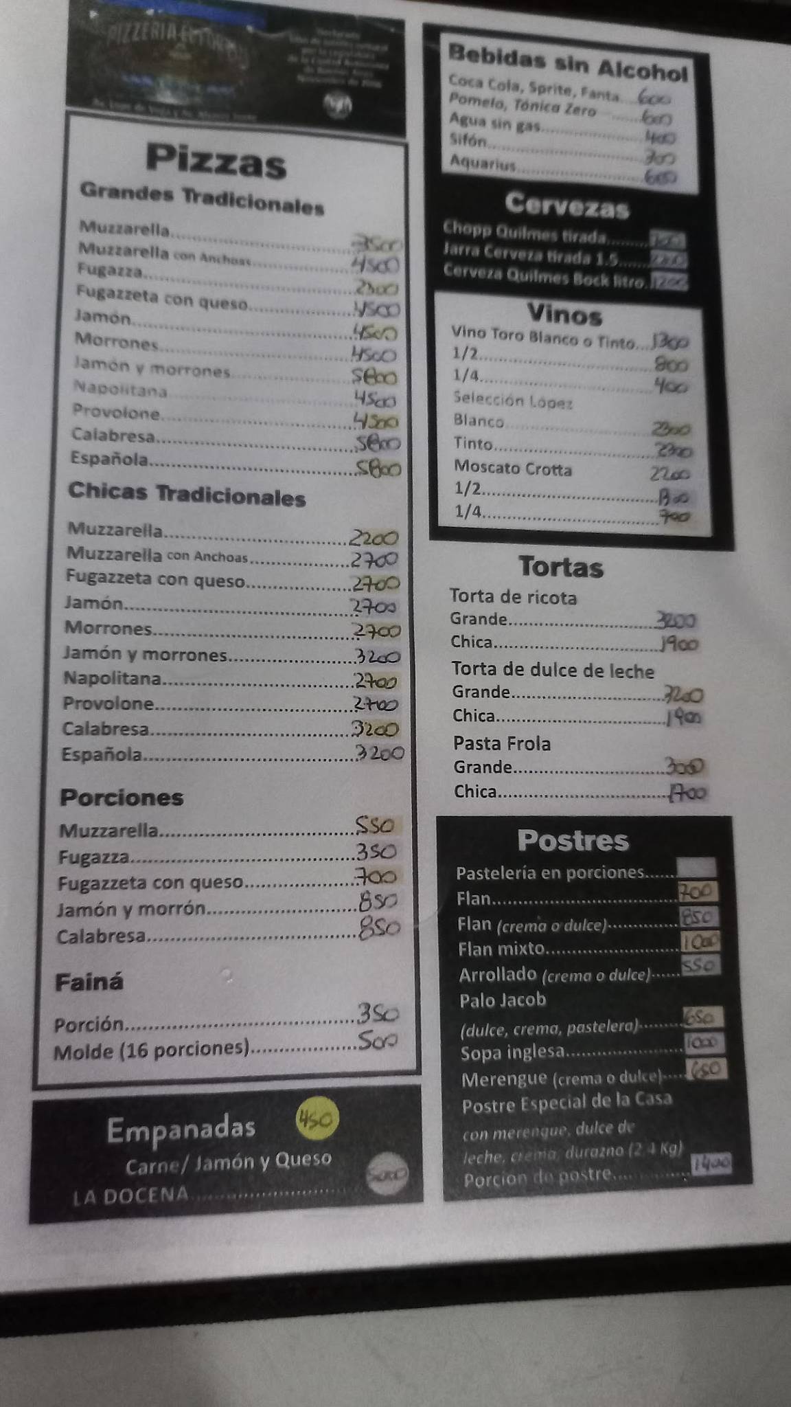Carta de Pizzería El Fortín, Buenos Aires, Av. Álvarez Jonte 5299