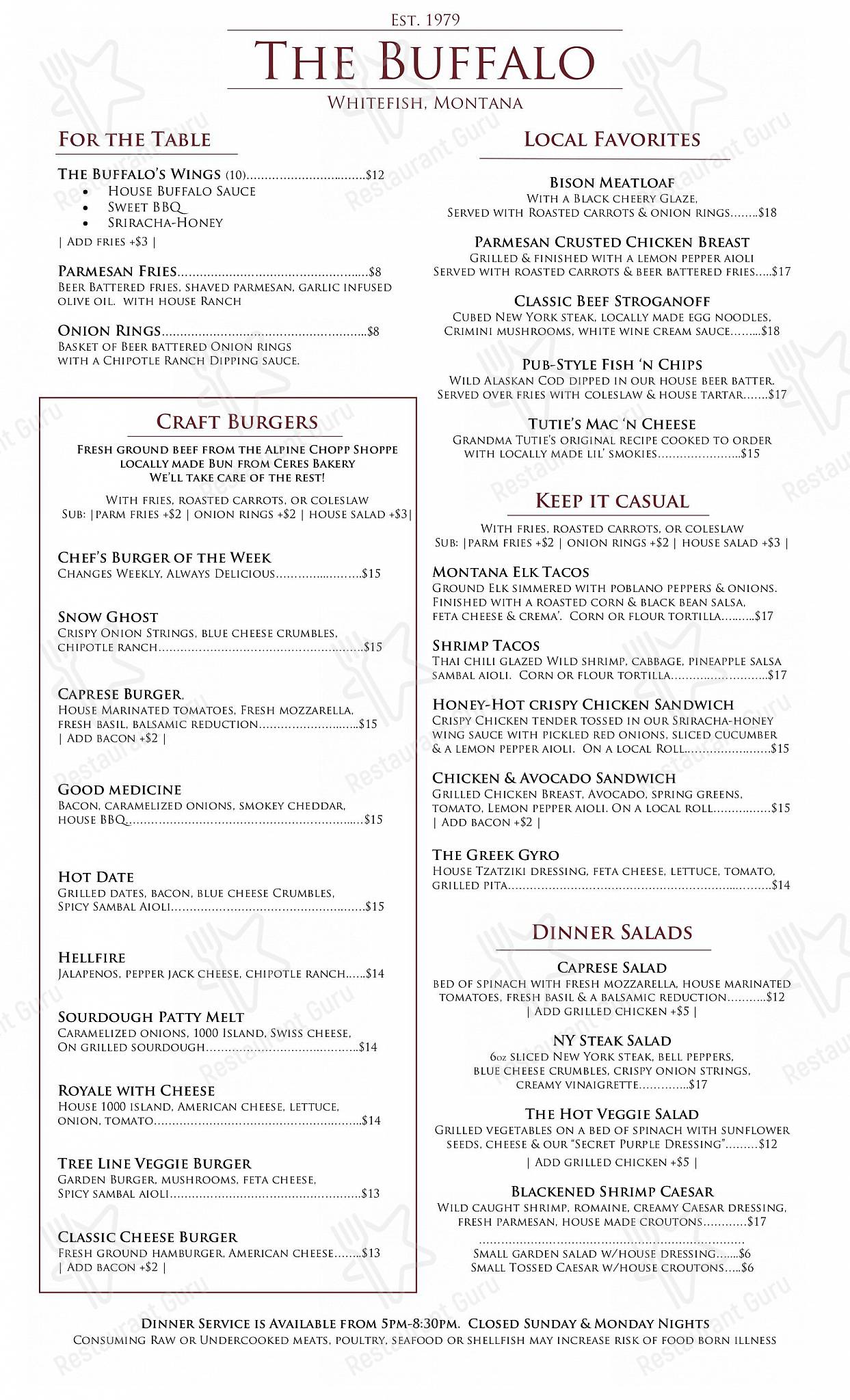 Menu at Buffalo Cafe, Whitefish