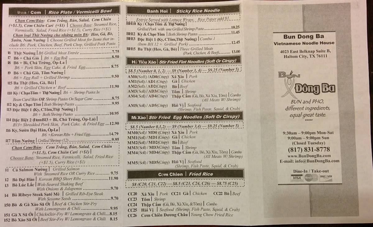 Menu at Bun Dong Ba - Vietnamese Noodle House restaurant, Haltom City ...