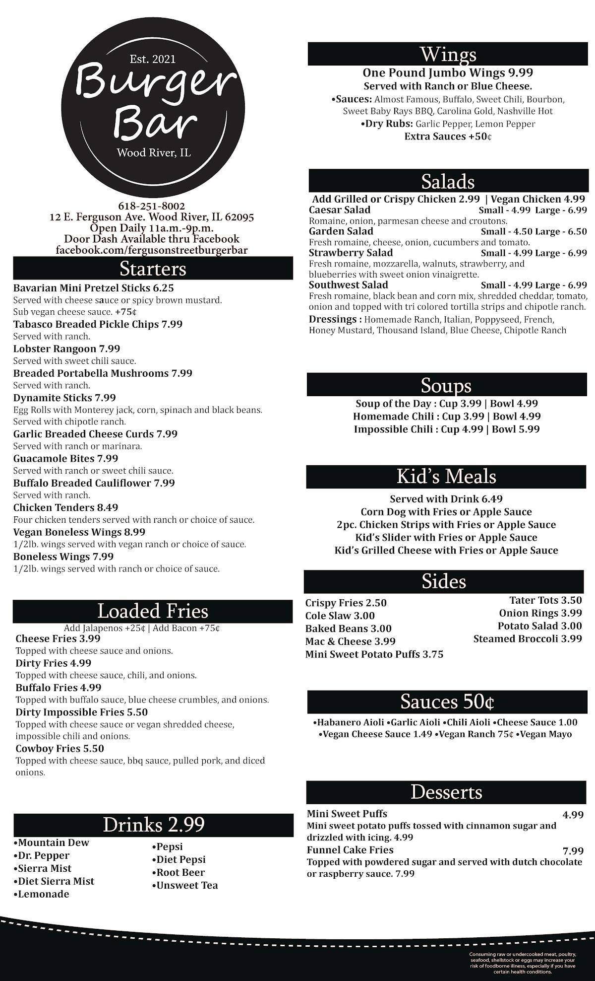 Menu at Burger Bar, Wood River