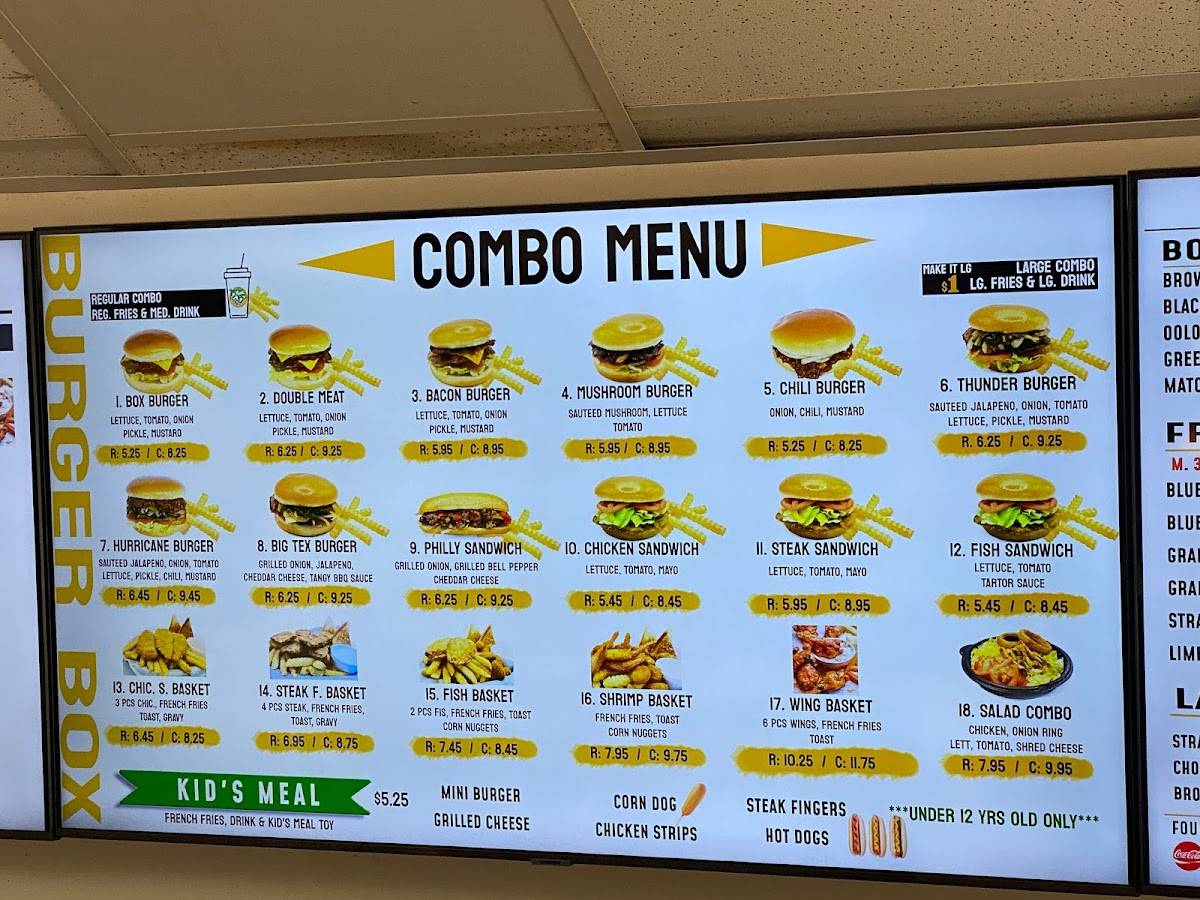 Menu at Burger Box restaurant, Bedford, N Industrial Blvd
