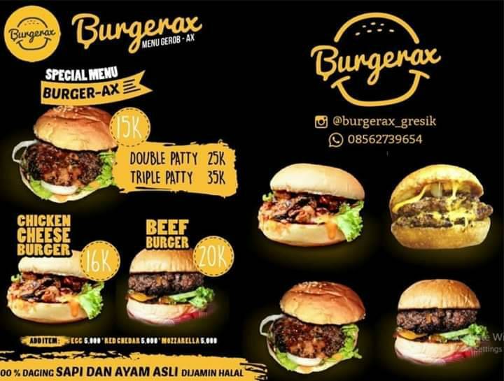 Carta del restaurante Burgerax Gresik, Gresik
