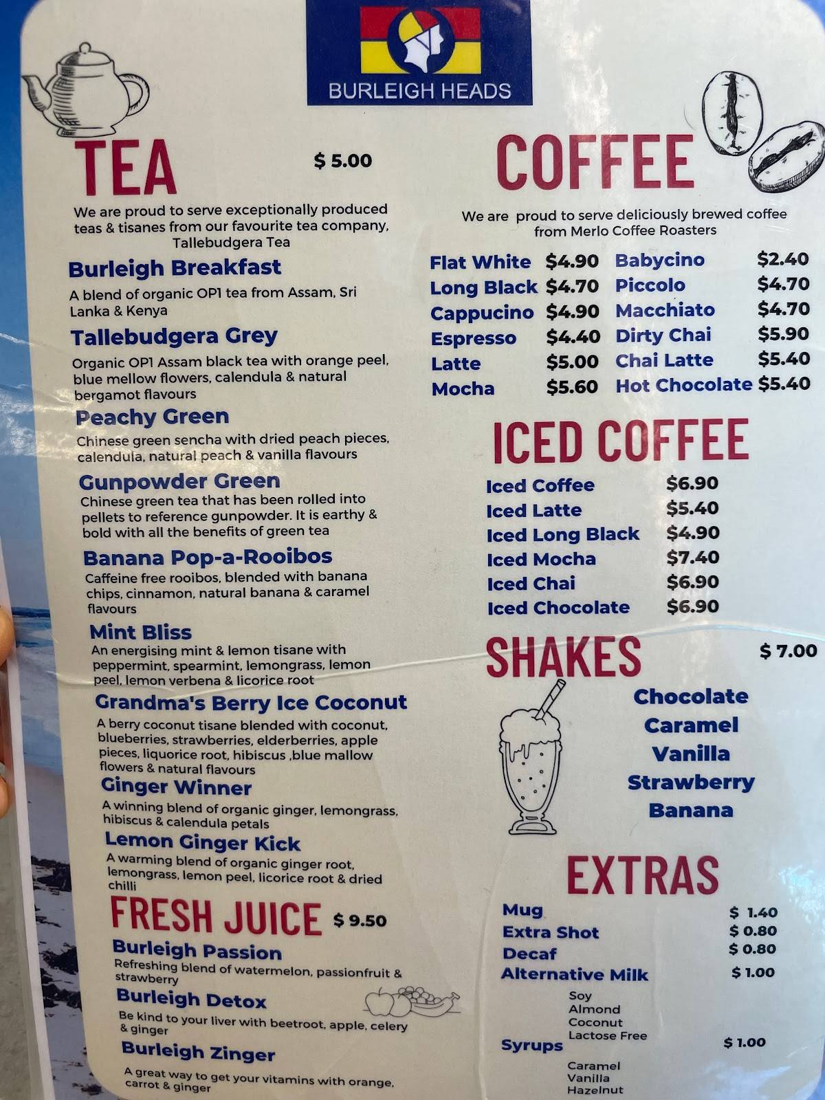 Menu at Burleigh Heads Mowbray Park SLSC restaurant, Burleigh Heads