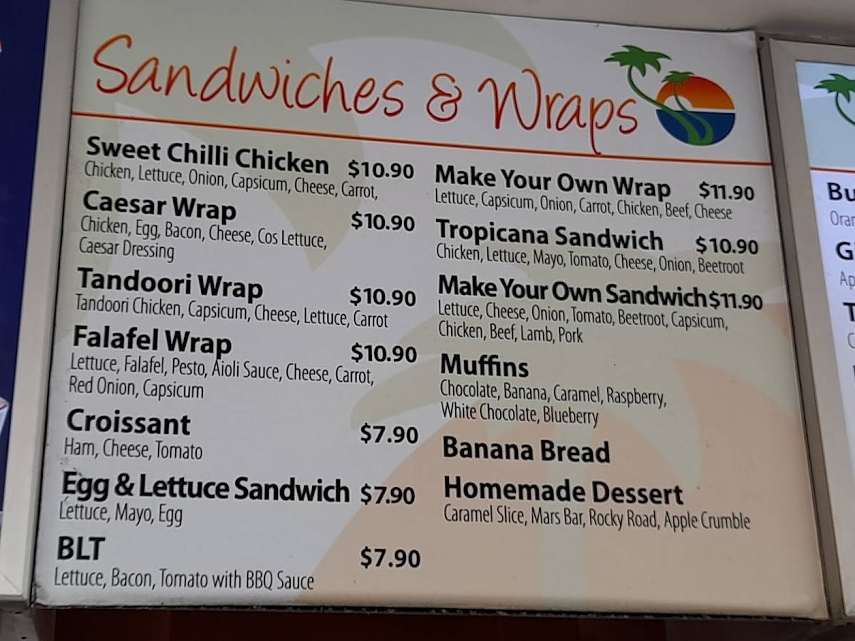 Menu at Burleigh Tropicana Cafe, Burleigh Heads, Gold Coast Hwy