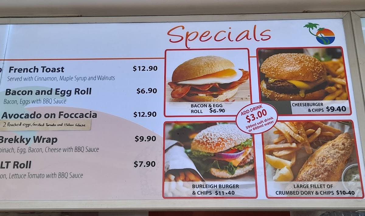 Menu at Burleigh Tropicana Cafe, Burleigh Heads, Gold Coast Hwy