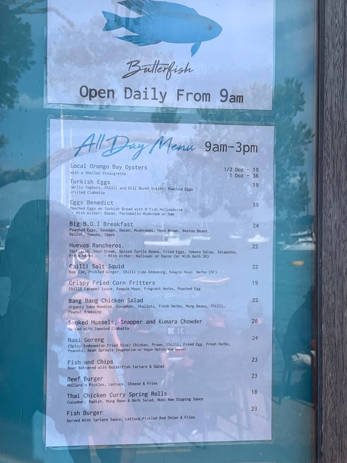 Menu at Butterfish Restaurant And Cafe, Russell